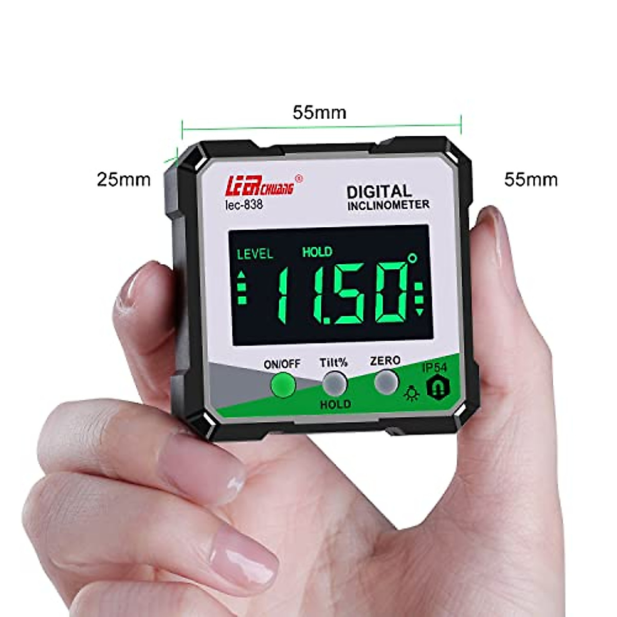 Digital Angle Finder, LEERCHUANG Inclinometer Angle Measuring Tool with Magnetic Base, Digital Angle Gauge/Protractor for Woodworking, Carpentry, Building, Automobile, Masonry – Green Light