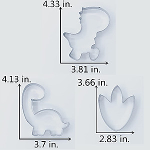 LILIAO Cute Dinosaur Cookie Cutter Set - 3 Piece - T-rex, Brontosaurus and Dinosaur Foot Biscuit Fondant Cutters - Stainless Steel