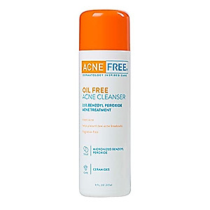 AcneFree Acne Free Oil-Free Cleanser, Benzoyl Peroxide 2.5% with Glycolic Acid to Prevent and Treat Breakouts Unscented, 8 Fl Oz