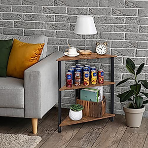 melos Corner Shelf, 3 Tier Corner Bookshelf Bookcase, Freestanding Corner Shelf Stand, for Bedroom, Living Room, Bathroom, Entryway, Office, Kitchen, Small Space(16"/Lx16/W x 28.5"/H-Rustic Brown)