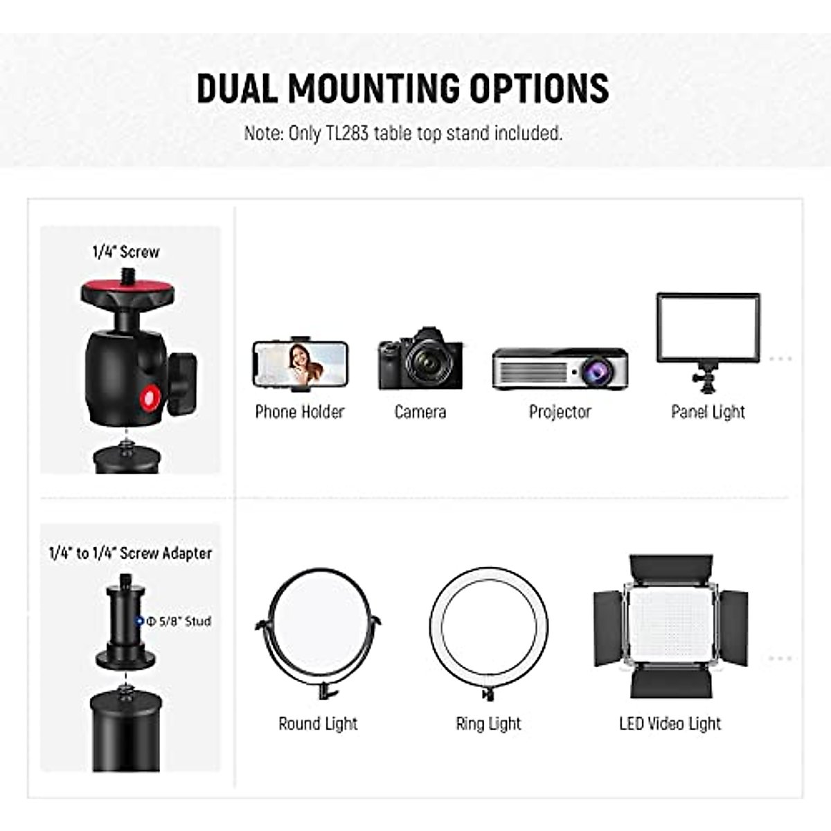 NEEWER Extendable Camera Desk Mount with 1/4" Ball Head, 17”-40” Adjustable Table Light Stand with 1/4" Screw Adapter and C Clamp for DSLR Camera, Ring Light, Live Stream, Vlog, Max Load: 6.6lb/3kg