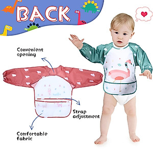 8 Pack Long Sleeve Baby Bibs for Girl or Boy Baby Waterproof Sleeved Bib Infant Art Smock Apron Baby Bibs for Eating Long Sleeve Bibs for Babies Animal Pattern Toddler Bib with Pocket for 6-36 Months