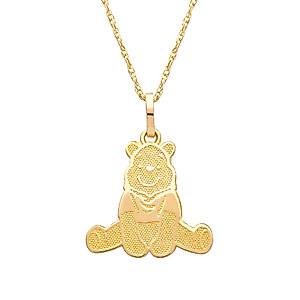 Disney Winnie the Pooh 10KT Yellow Gold Winnie the Pooh Necklace, 18 Inch Chain; Jewelry for Women
