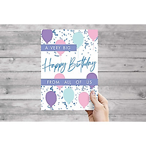 JBH Creations Big Birthday Balloon Drop Card - Extra Large 9 x 12 with Envelope - Pastel