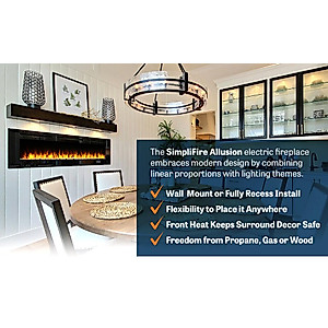 SimpliFire Allusion 60" Recessed Linear Electric Fireplace - Black, SF-ALL60-BK