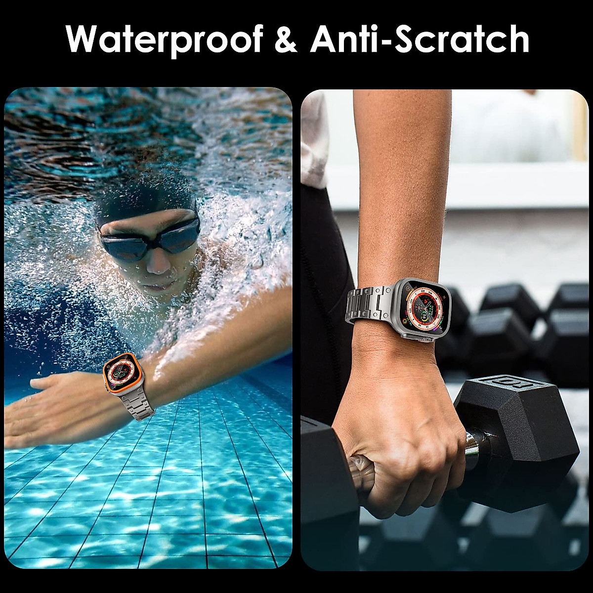 WINGLE 2-Pack for Apple Watch Ultra Screen Protector 49mm Case, 9H Tempered Glass + Titanium Alloy Frame [Keep Original] [Sensitive Touch] Protective Glass Film for iWatch Ultra,Original + Orange