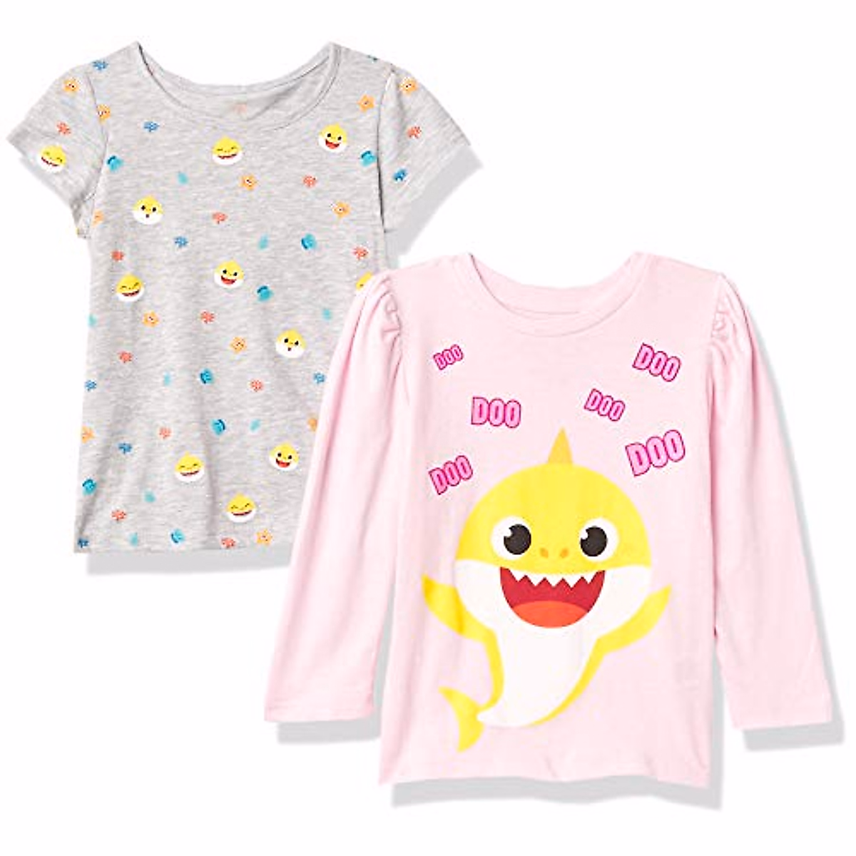 Nickelodeon baby girls Shark 2-piece T-shirt Bundle Set - Toddler Girl Size 2t-5t Mommy Shark, Daddy Shark T Shirt, Light Pink/Heather Grey, 3 US