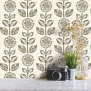 Wudnaye Floral Peel and Stick Wallpaper Vintage Floral Decorative Wall Paper 17.7 inch × 118 inch Tulip Self Adhesive Removable Wallpaper Floral Contact Paper Retro Farmhouse Flower Wallpaper Vinyl