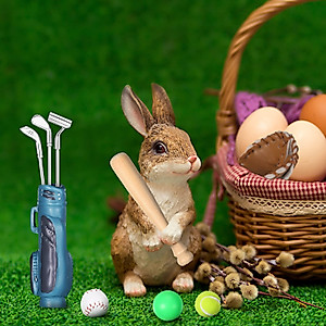 Skylety 23 Pieces Dollhouse Miniature Sports Set Mini Golf Baseball Tennis Bowling Tiny Golf Ball Clubs Ball Bats Racket Mini House Decoration Accessories for Dollhouse Collection Cake Topper Decor