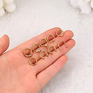 UBGICIG 9PCS Septum Jewelry 16G Septum Rings Daith Earrings Hoop Nose Rings Horseshoe Stainless Steel Septum Rings For Women Helix Tragus Lip Cartilage Earrings Silver Gold Black Rose Gold 8MM 10MM