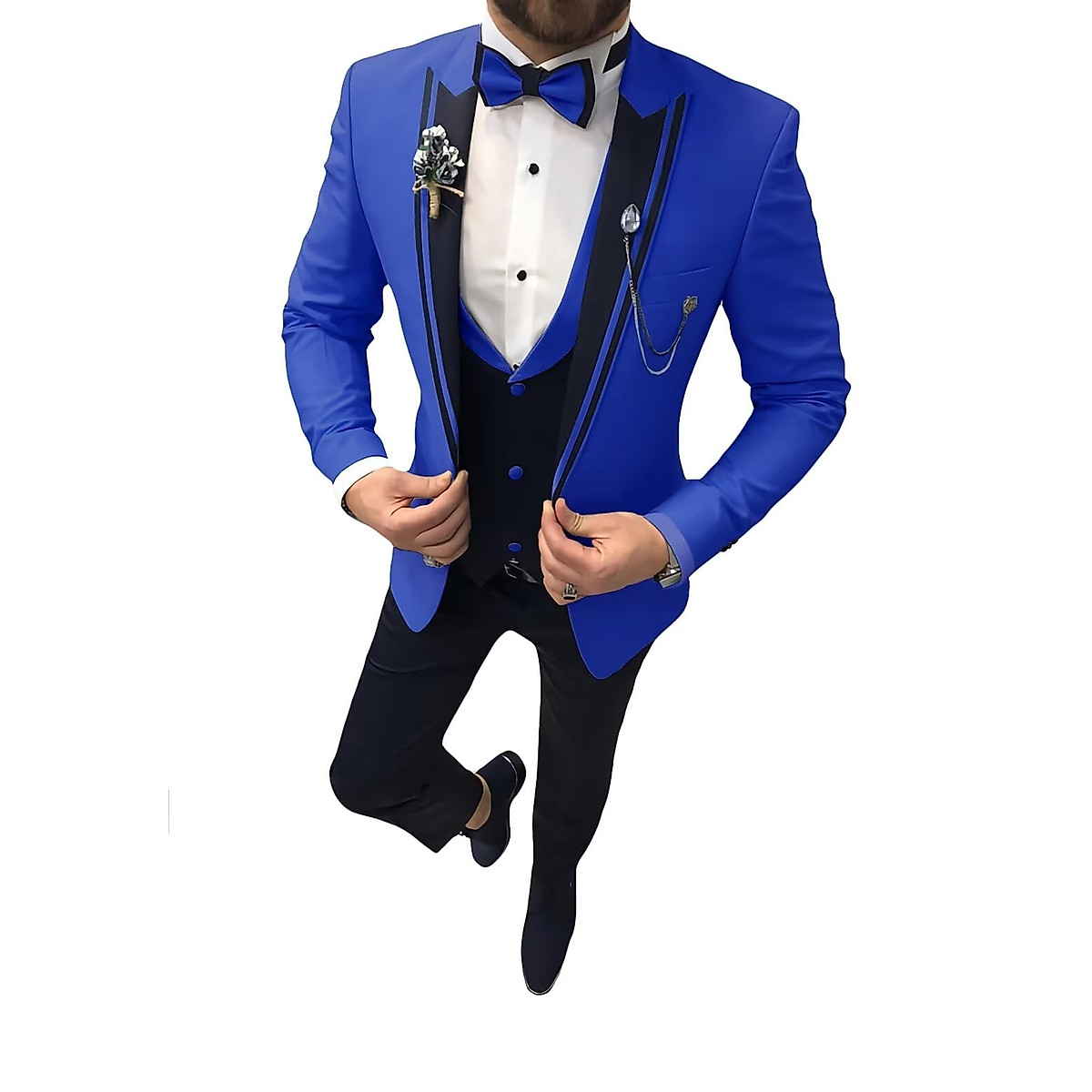 SHUZHXLZANGY Black and Royal Blue Tuxedo for Men Formal Suits for Men Wedding Slim 3 Piece Suit Men S