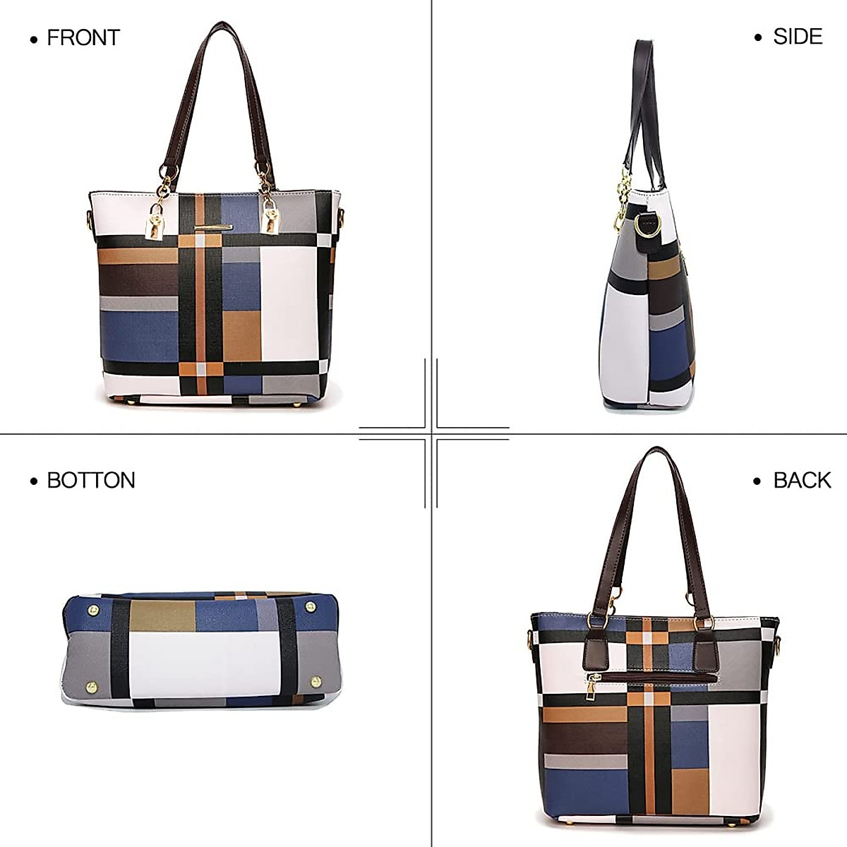 6-Pcs Handbags Set for Women Faux Leather Tote Bag Fashion Top-Handle Handbag Shoulder Bags Crossbody Totes Satchel Purses & Wristlet Wallet Purse Set-Blue