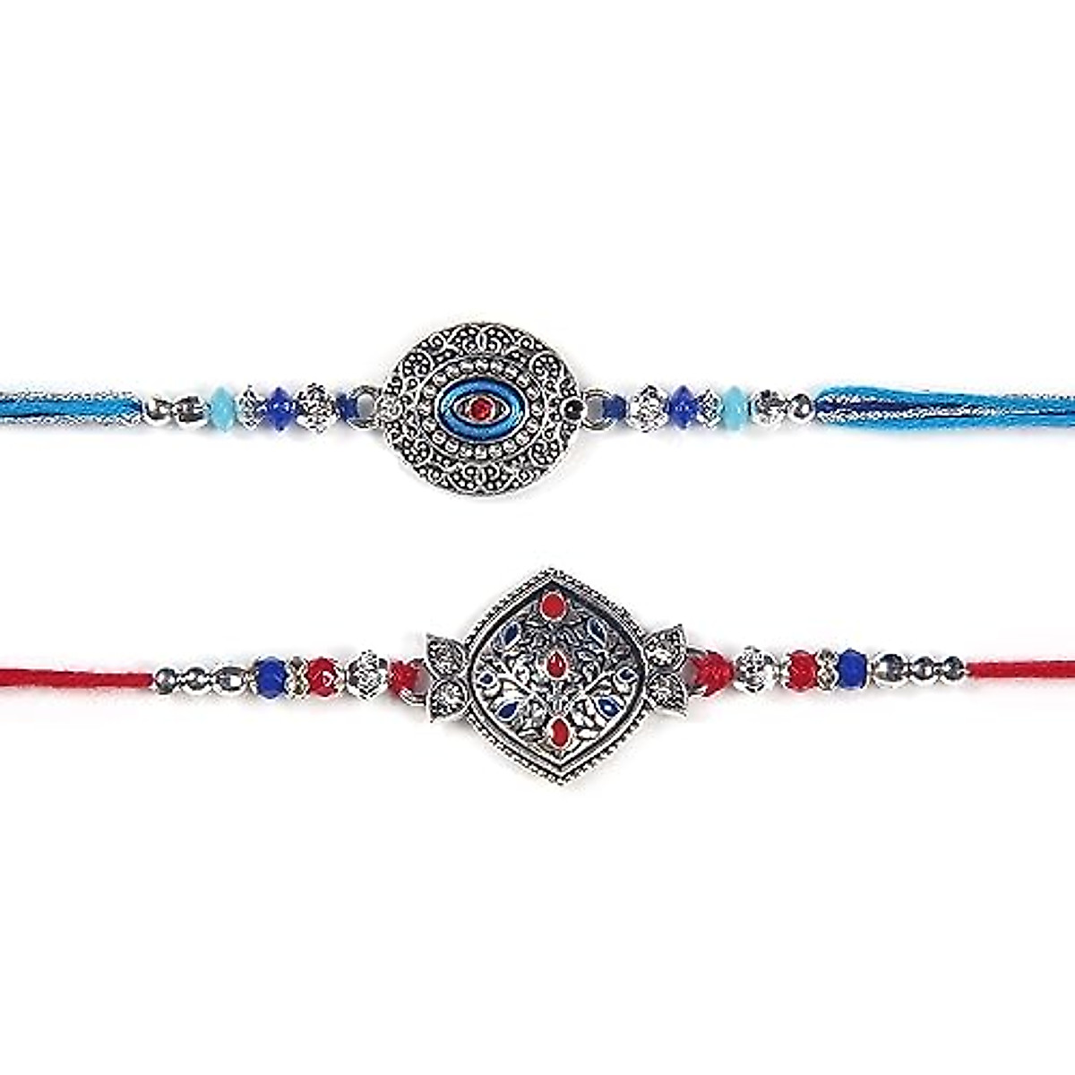 ARTISENIA Designer Rakhi Set of 2 Rakhi for Brother with Raksha Bandhan Greeting Card | Roli Chawal Tika - Raksha Bandhan Kundan Rakhi for Brother | Rakhi for Bhaiya | Rakhi Thread RNJ007