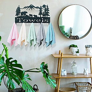 Towels Hooks, Towels Racks, Towels Holder, Metal Bears Sign Multipurpose Hanger with 5 Hooks Waterproof (Black)