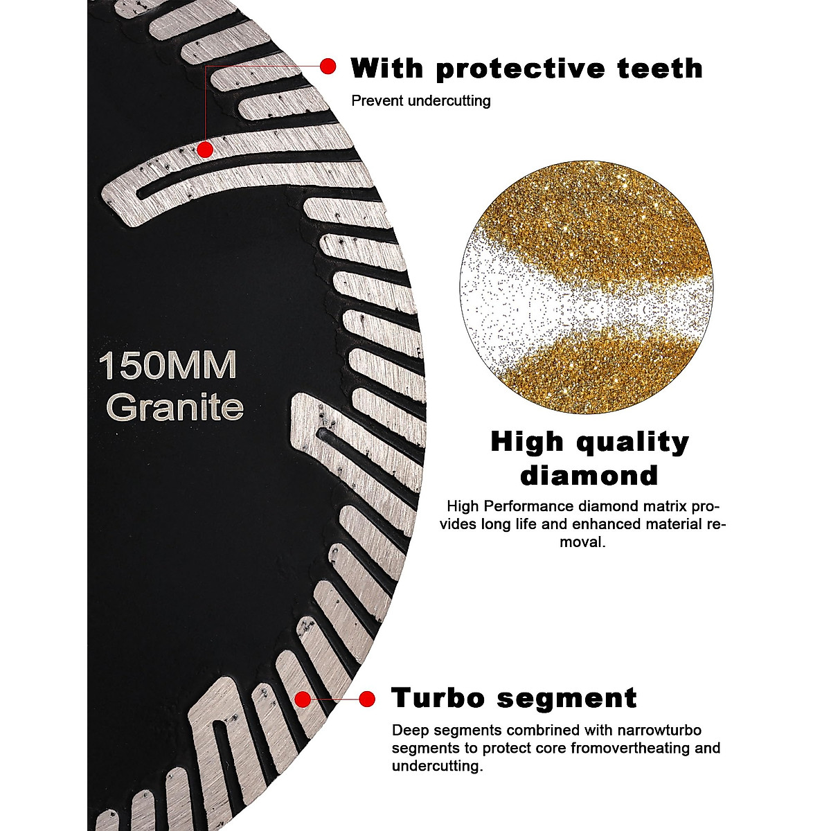 Casaverde 6" Granite Blade，Turbo Diamond Blade with Removable 5/8-11 Thread Cuts for Granite,Marble,Engineered Stone and Ceramic Tiles