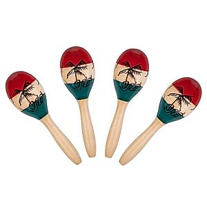 Foraineam 4 Pack Wood Maracas Musical Painted Wooden Maraca Hand Percussion Instrument