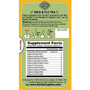 Herbal Cup Ayurveda Cold & Flu Tea, Organic Health & Wellness, No Caffeine Herbal Teas (16 Count, Pack of 1)