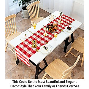 ShinyBeauty Buffalo Check Table Runner 13''x108'' Red and White Cotton Checkered Table Runner Buffalo Plaid Table Cover for Family Dinners Plaid Table Runner for Farmhouse