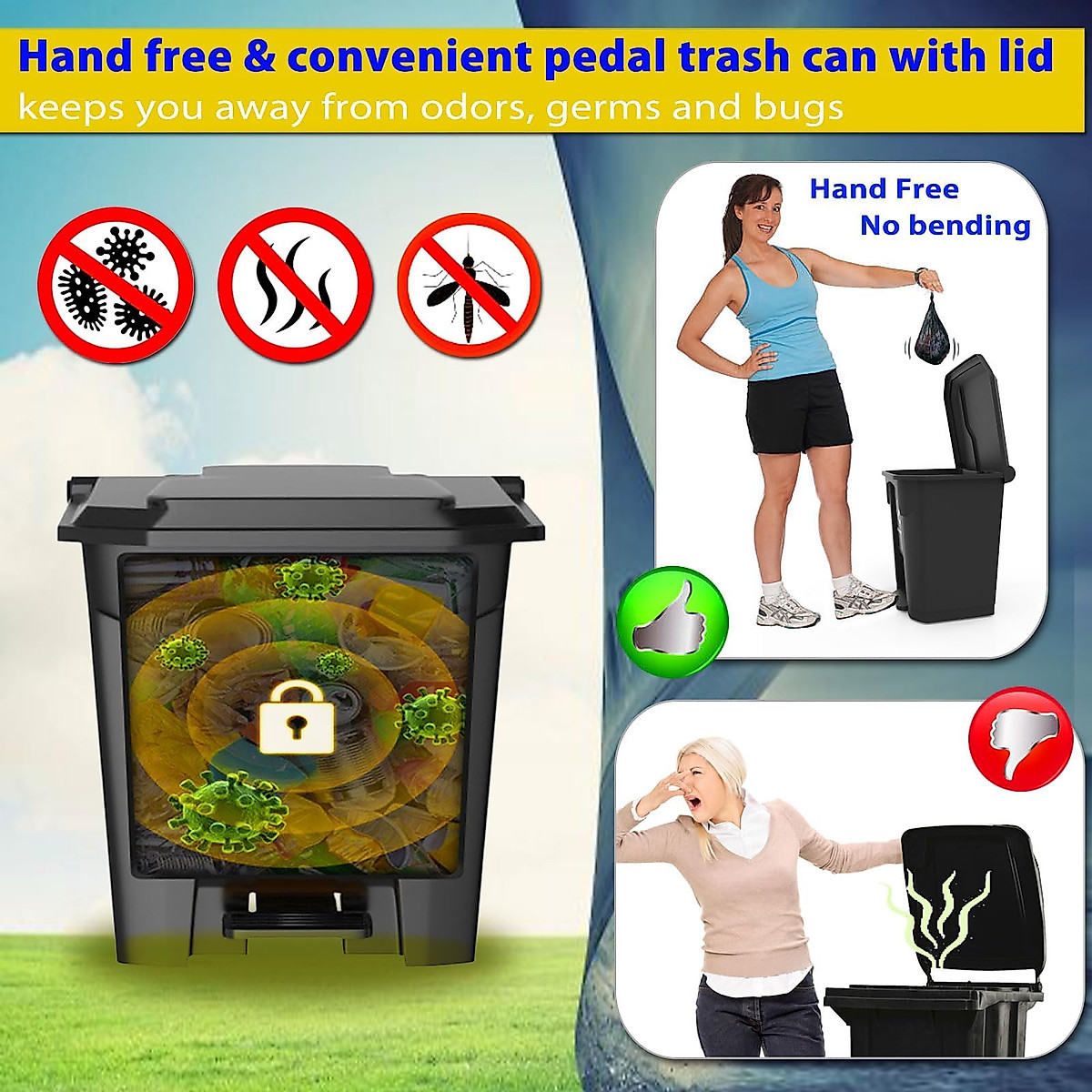 Meegood Dog Poop Trash Can for Outdoors with Dog Pooper Scooper, 20L/5.2 Gal Large Capacity Dog Waste Trash Can with Lid, Pedal and Removable Inner, Pet Waste Disposal Station Odor Control Outside