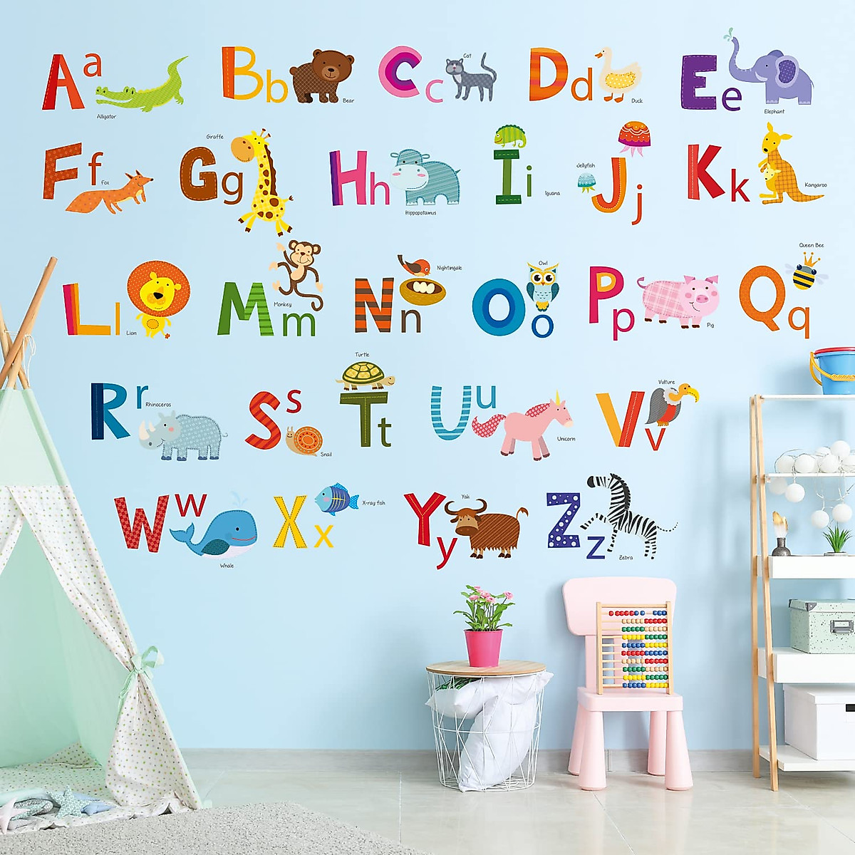 DECOWALL DA-1503A Animal Alphabet ABC Kids Wall Stickers Wall Decals Peel and Stick Removable Wall Stickers for Kids Nursery Bedroom Living Room d?cor