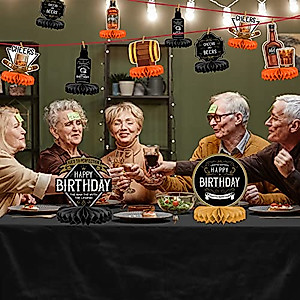 Whiskey pattern Birthday Party Decorations for Men Aged to Perfection Table Centerpiece Whiskey Honeycomb Table Toppers for 30th 40th 50th 60th 70th 80th Birthday decorations