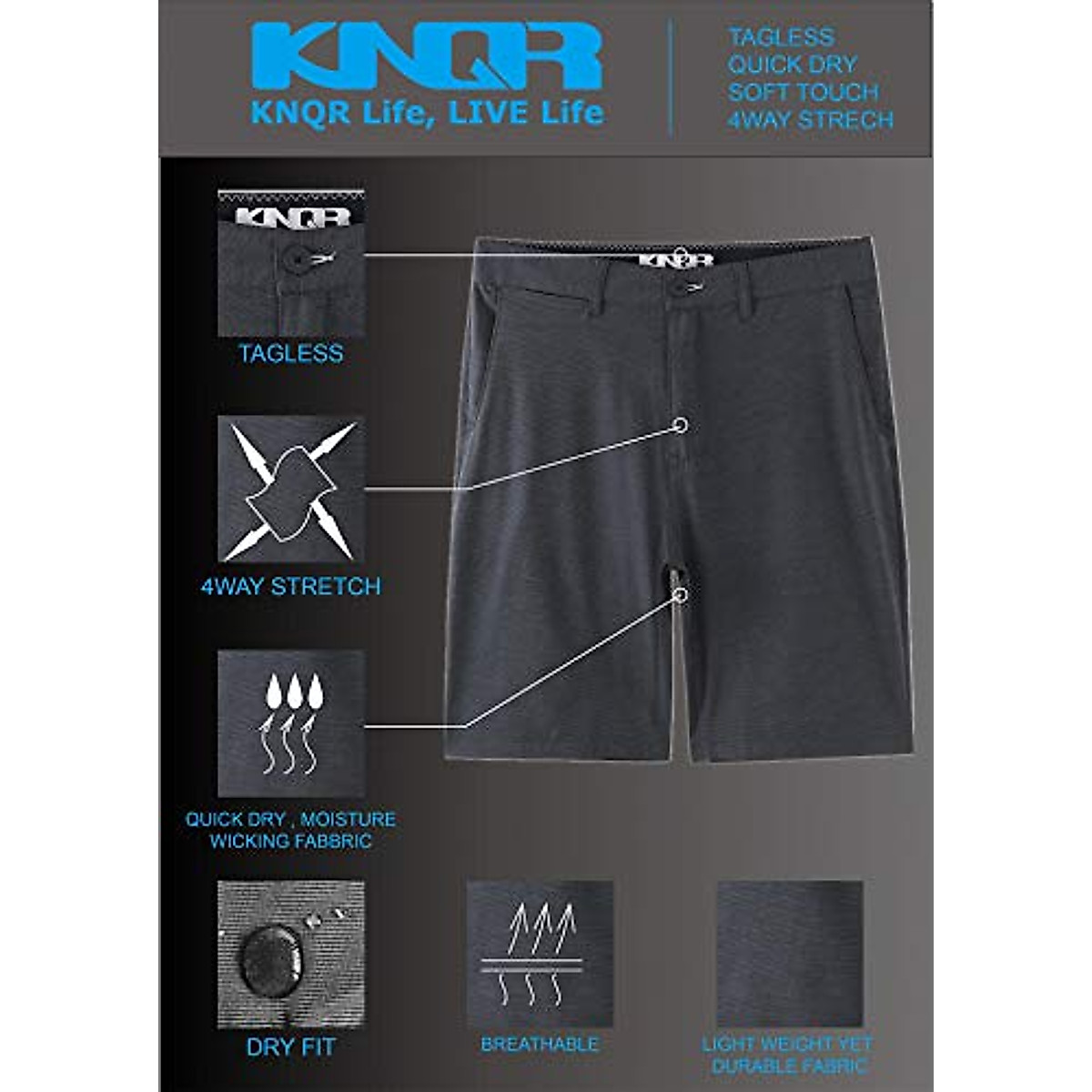 KNQR Mens Performance Quick Dry 4way Stretch Regular Fit All-Terrain Active Training Hybrid Shorts Mint Green 33