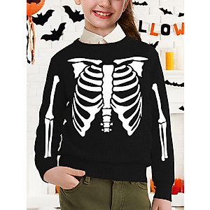 Remimi Skeleton Sweater Halloween Crewneck Spooky Top Cozy Warm Sweatshirt Black 13-14 Years