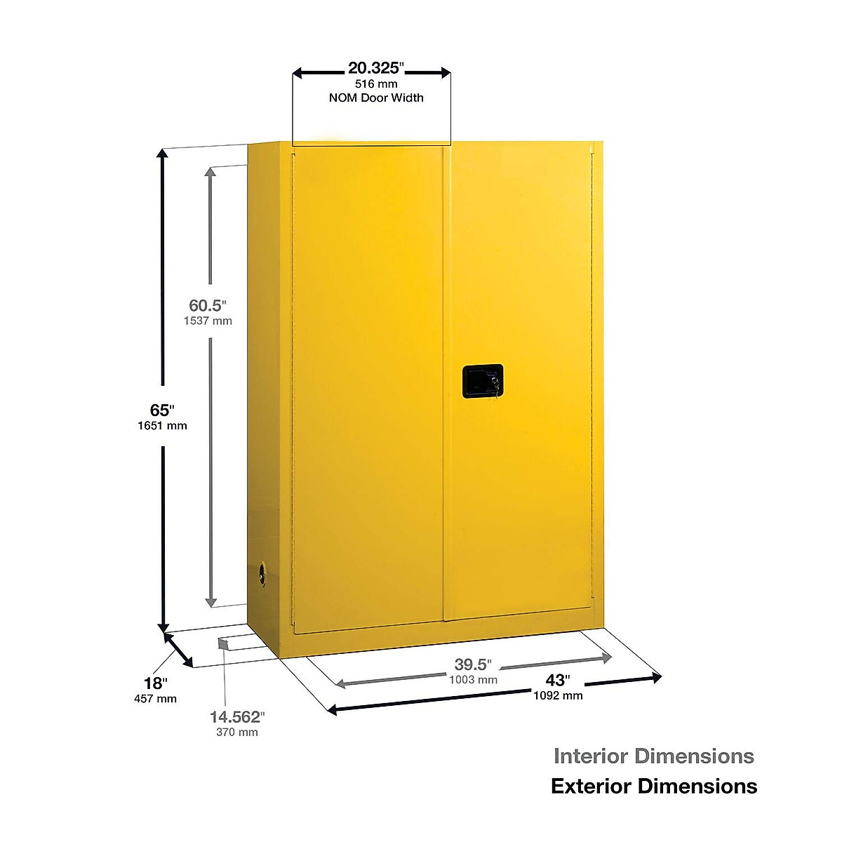 JUSTRITE 894500 Sure-Grip EX Standard Safety Cabinet, 43w x 18d x 65h, Yellow