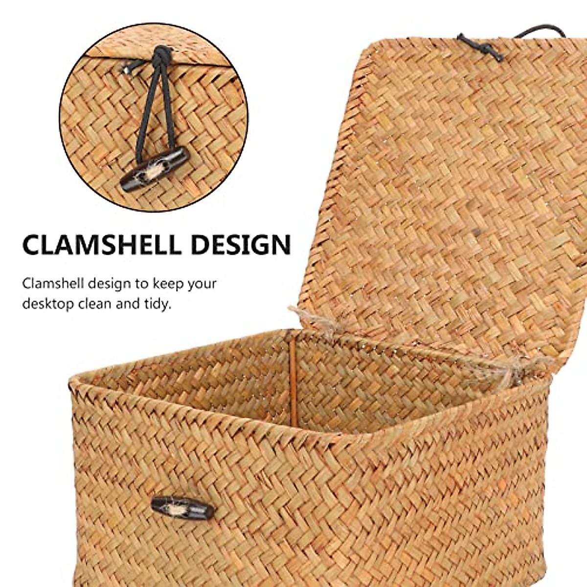 Straw Storages Baskets With Lid: Handwoven Wicker Storage Bins Square Household Organizer Boxes Shelf Wardrobe Organizer Case for Desktop Home Decoration