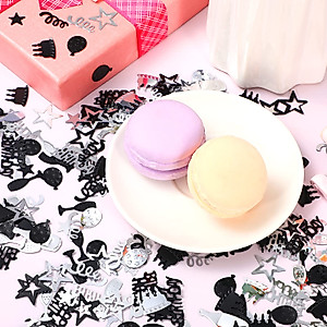 3000 PCS Black Silver Happy Birthday Confetti Black Silver Party Decorations Supplies Metallic Foil Stars Birthday Cake Balloon Confetti Table Scatter for Birthday Party Anniversary Baby Shower DIY