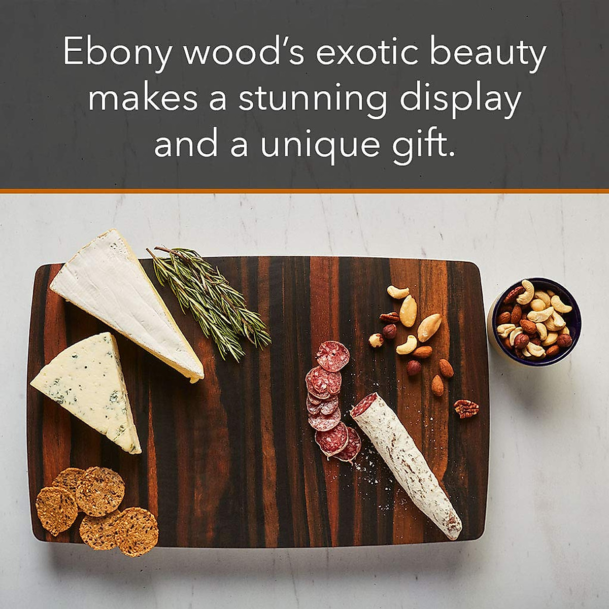 Stella Falone Reversible Wood Cutting Board Made of Solid West African Crelicam Ebony Wood – 18'' x 11.4'' X 1.6'', Heavy-Duty, Premium Serving Board with Carved Grip Edge – Includes Conditioning Oil