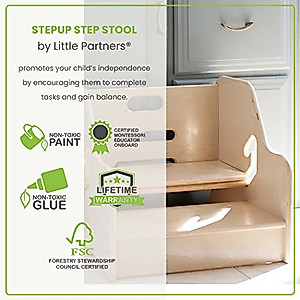 Little Partners Toddler Step Up Stool | Wooden Step Stool with 2 Position Height Adjustment for Kitchen, Bathroom and Nursery (Natural)