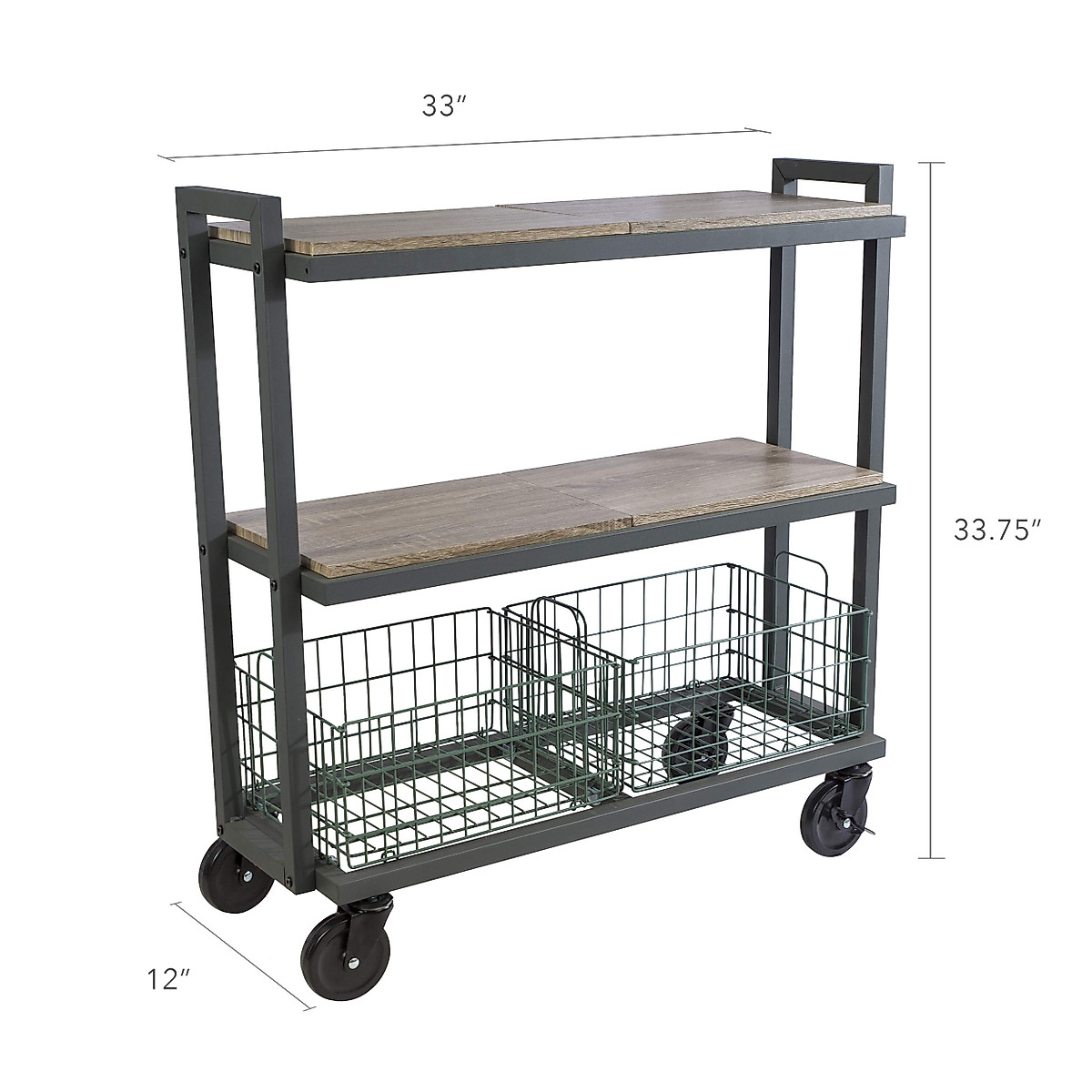 Atlantic Modular Mobile Storage Cart System, with Interchangeable Shelves & Baskets, Powder-Coated All-Steel Frame, 3-Tier, Caster Wheels for Mobility, PN 23350330, in Kale Green