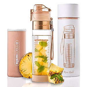 MAMI WATA Fruit Infuser Water Bottle – Unique Stylish Design – Includes Fruit Infused Water recipes eBook & Insulating sleeve – Create Naturally Flavoured Fruit Infused Water – Beautiful Gift Box