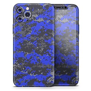 Design Skinz Bright Royal Blue and Gray Digital Camouflage Protective Vinyl Decal Wrap Skin Cover Compatible with The Apple iPhone 11 Pro Max (Screen Trim & Back Glass Skin)