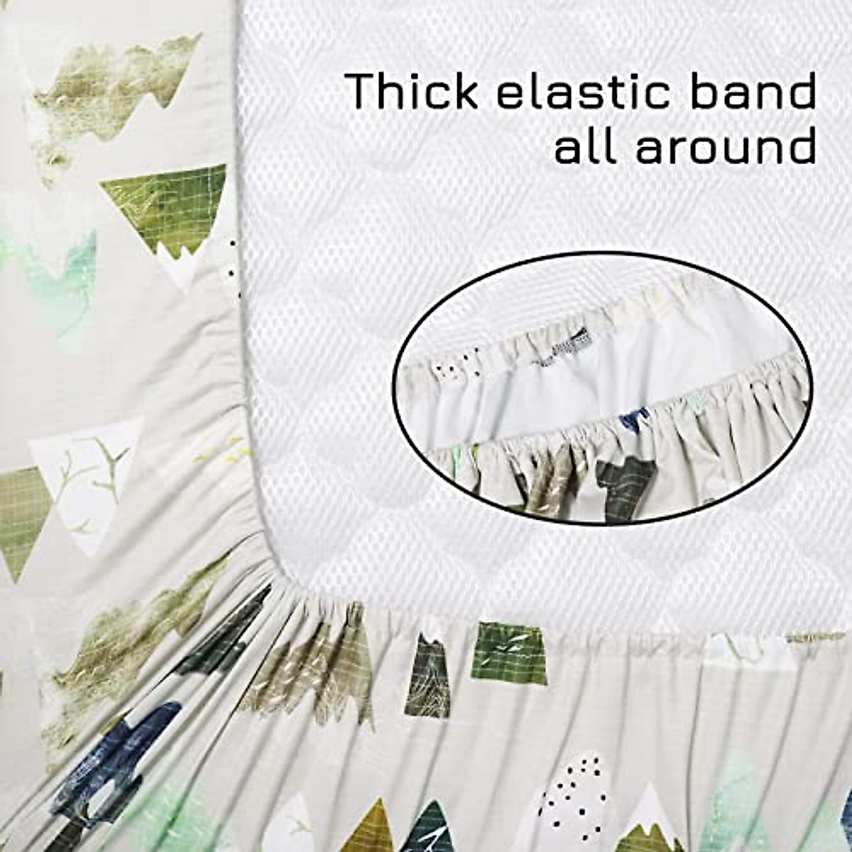 Peekaboo Opening Car Seat Cover & Crib Sheet for Boys Girls, Adventure Mountain Car seat Canopy & Toddler Bed Sheets, Soft Fabric, Woodland