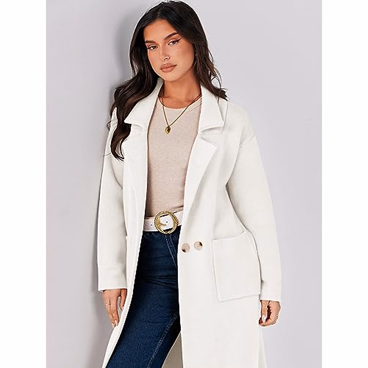 ANRABESS Women Fall Coat Long Sleeve Jacket Coatigan Open Front Button Pockets Long Cardigan Oversized Slouchy Sweater Coat 2023 Trendy Clothes B1132mibai-L