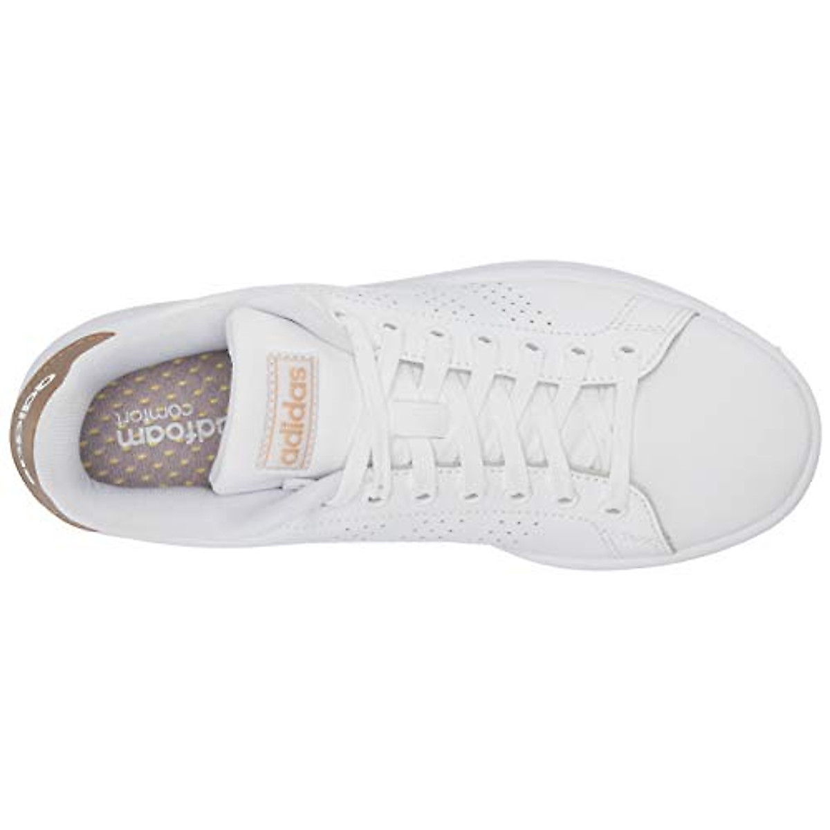adidas Women's Advantage Tennis Shoe, White/White/Copper Metallic, 9