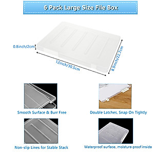 Acrux7 6 Pack Plastic File Storage Cases, Thin Transparent File Box, Portable Project Case, Scrapbook Paper Storage Organizer Clear File Box for Photos, Art, Craft, Office Supplies (12x9x0.8 Inch)