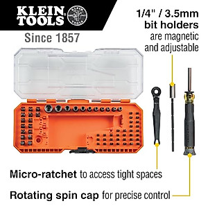 Klein Tools 32787 64-Piece Micro-Ratchet Bit Precision Driver Set with Modular Case, Magnetic, Precision, Standard Bits and Nut Drivers