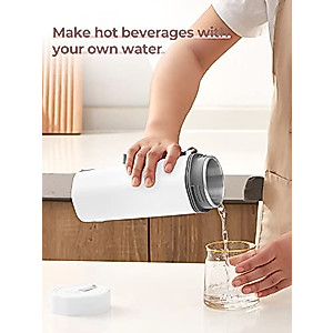 balbali Portable Electric Kettle for Travel - Small Electric Thermos/Heating Cup/Bottle - Single Size Personal Tea Maker - Quick Boiling Hot Water Boiler/Heater/Warmer - 350ml White