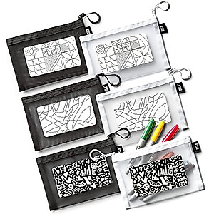 Set & Done - DIY Coloring Mesh Makeup Bags Mesh Cosmetic Bag Portable Travel Organizing Zipper Pouches Toiletries Makeup Pouches For Home Offices, Travel Accessories- 6 Pieces (3 Black + 3 White)