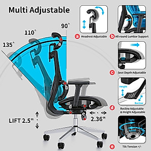 PatioMage Ergonomic Office Chair with 3D Armrest, Big and Tall Computer Desk Chair with Adjustable Headrest, Seat Depth, Lumbar Support, Home Office Gaming Chair