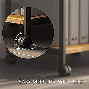 AWPFY Mobile Printer Stand Table, Rolling Cart with Drawer and 3 Tier Storage Shelf, Filing Cabinet for Home Office, Vintage Brown