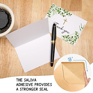 BYBOUS 25 Pack Thank You Cards with Envelope & Stickers, 4 * 6in Watercolor Greenery Cross Blank Inside Thank You Card for Bulk Baptism, Wedding, Bridal Shower, Baby Shower, Communion, Funeral