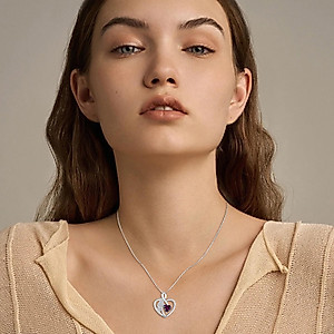 Lwsary Butterfly Necklace 925 Sterling Silver Love Heart Necklace Amethyst Pendant February Birthstone Jewelry for Women