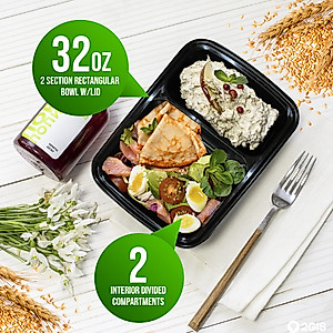Fonteme 2 Compartment Meal Prep (50 Pack) Food Container with Airtight Lids | Easy Portion Control | Freezer & Microwave Safe Stackable BPA Free Plastic Rectangular Disposable Storage Container