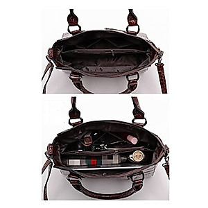 GJGJTER Women Patent Leather Bucket Bag Embossed Shoulder Handbag Crossbody Purse-Dark Brown