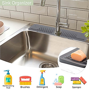 Kitchen Sink Splash Guard,Upgrade 24 Inch Silicone Material Protects Faucet Handle from Dripping Water, Tray Mat for Sponge, Hand Soup and Other Kitchen Gadgets Accessories, Easy to Clean & Install