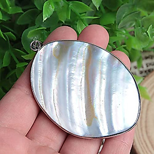 Acxico 1Pcs Gorgeous Huge Oval Cut Natural Abalone Shell Gemstone Silver Necklace Pendants